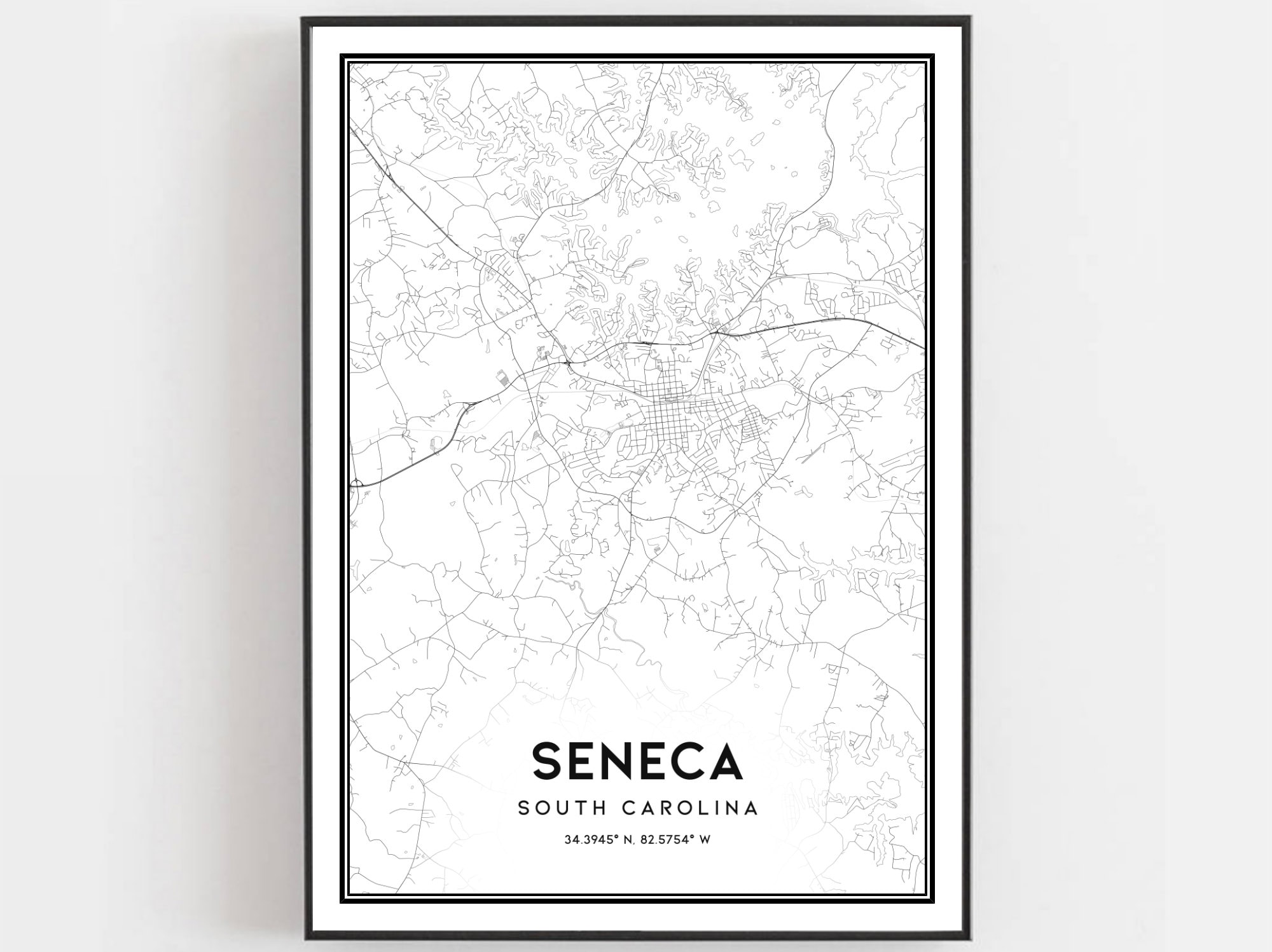 Seneca Map Print Seneca Map Poster Wall Art Sc City Map | Etsy