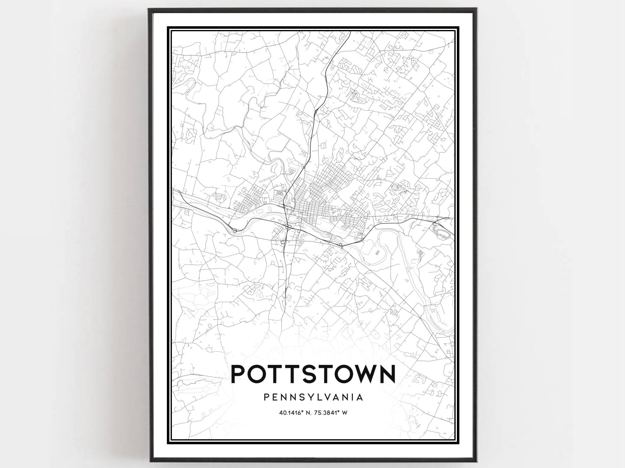 Pottstown Map Print, Pottstown Map Poster Wall Art, Pa City Map ...