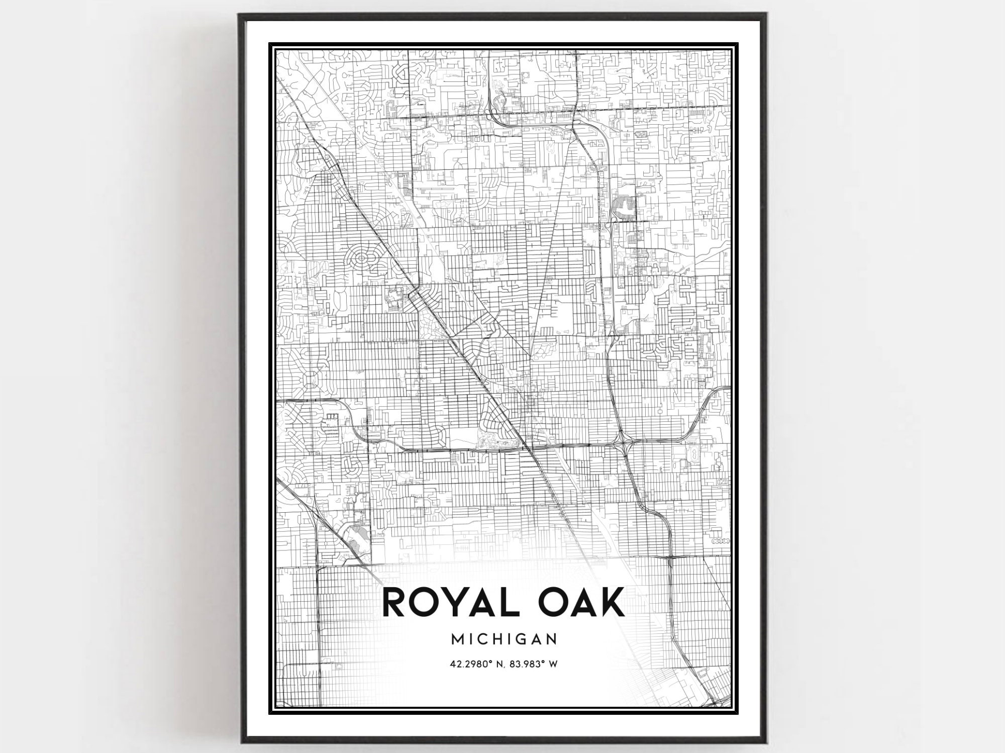 Royal Oak Map Print Royal Oak Map Poster Wall Art Mi City | Etsy