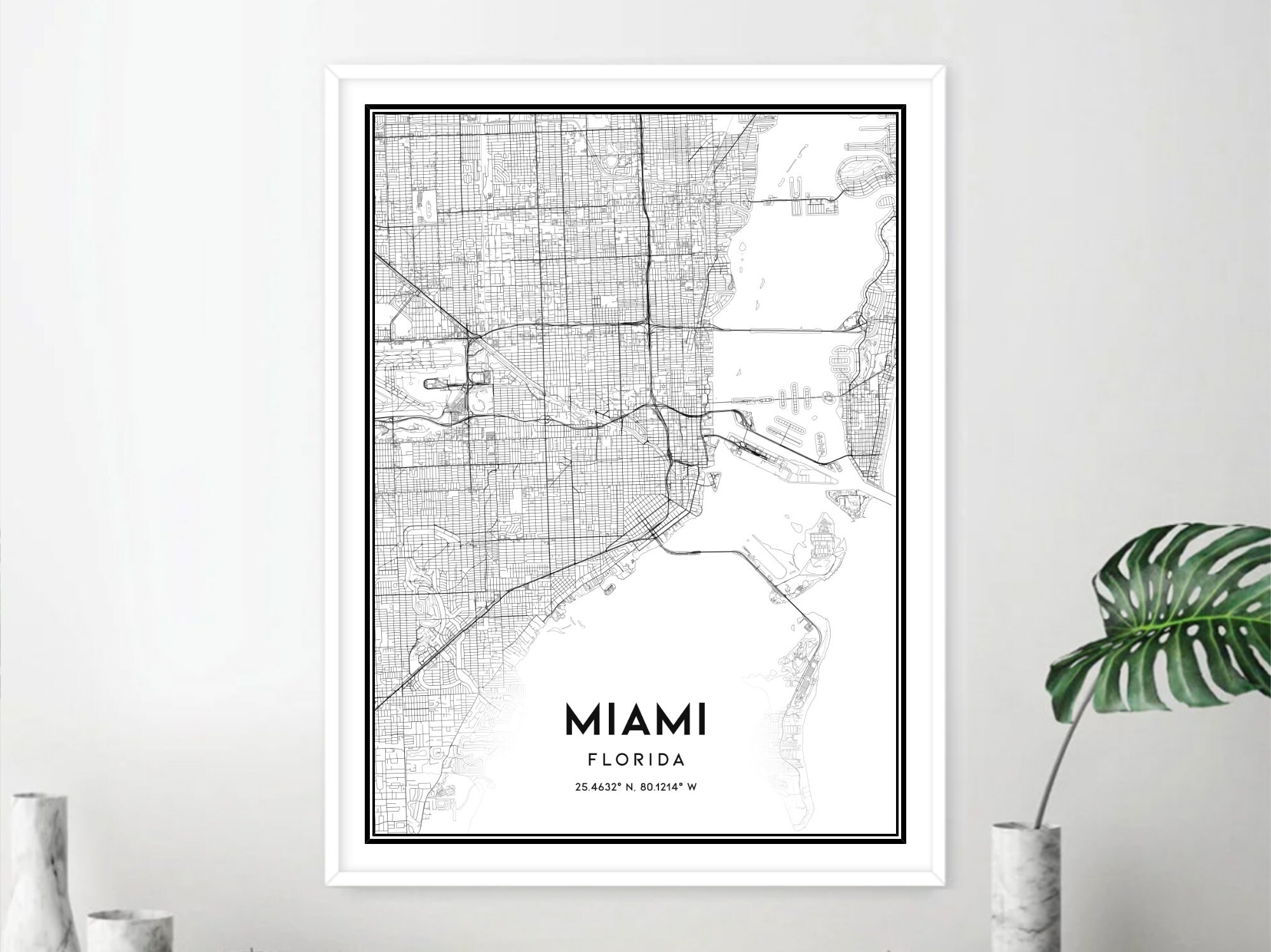Miami Map Print, Miami Map Poster Wall Art, Fl City Map, Florida Print ...