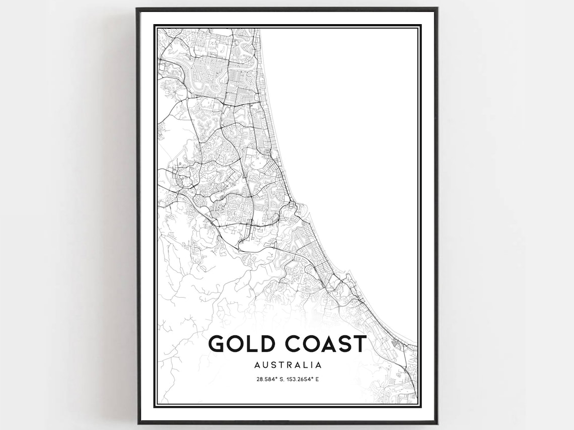 Gold Coast Map Print Gold Coast Map Poster Wall Art Gold - Etsy UK
