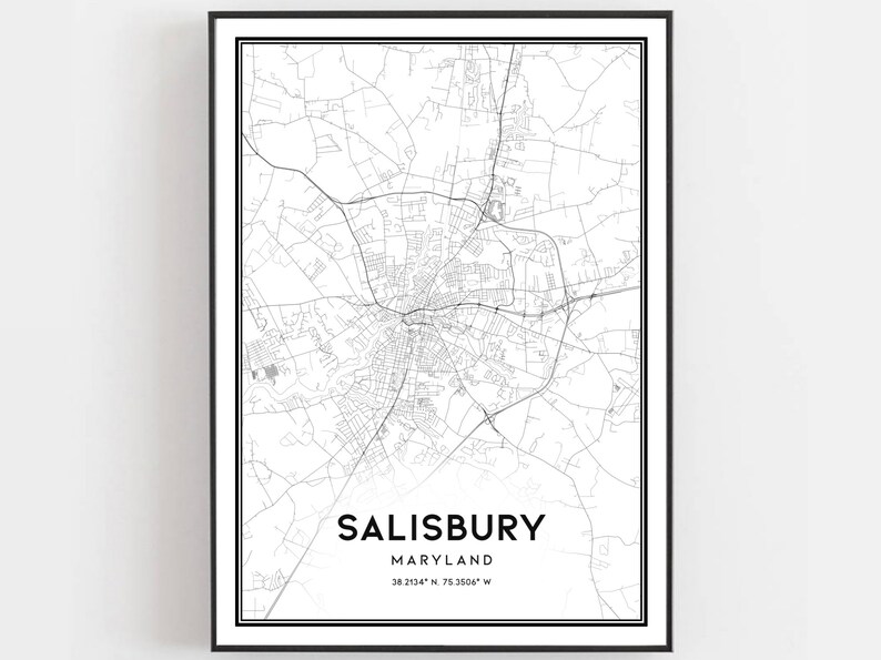 Salisbury Map Print Salisbury Map Poster Wall Art Md City - Etsy