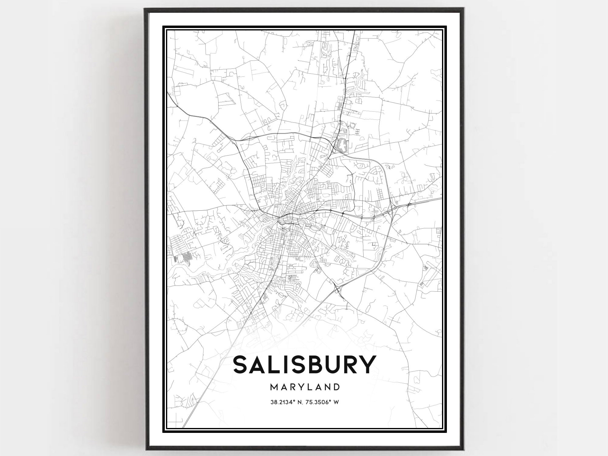 Salisbury Map Print Salisbury Map Poster Wall Art Md City | Etsy