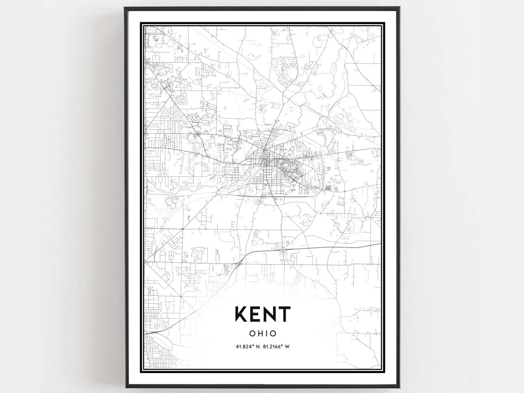 Kent Map Print, Kent Map Poster Wall Art, Oh City Map, Ohio Print ...