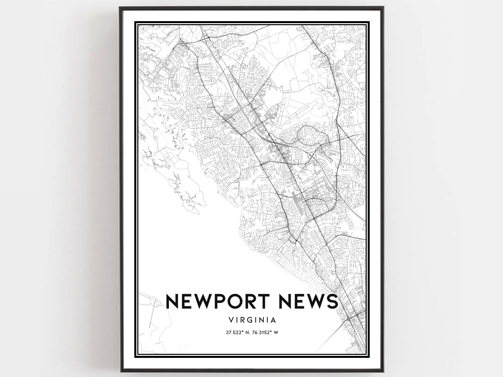 Newport News Map Print Newport News Map Poster Wall Art Va | Etsy