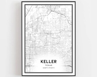Keller Map Print, Keller Map Poster Wall Art, Tx City Map, Texas Print ...
