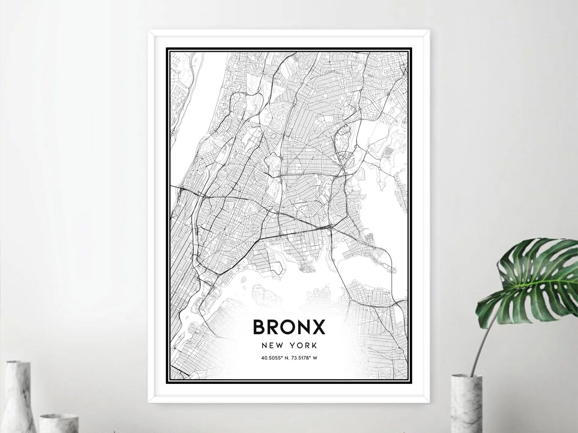 Bronx Map Print, Bronx Map Poster Wall Art, Ny City Map, New York Print ...