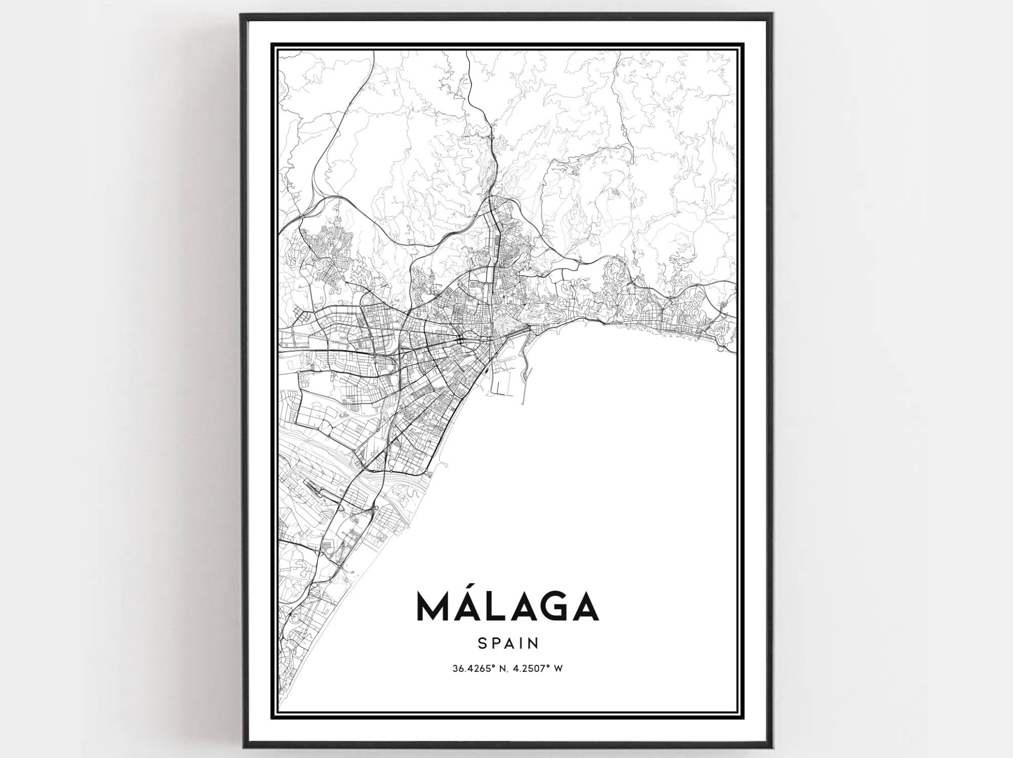 Málaga Map Print, Málaga Map Poster Wall Art, Málaga City Map, Málaga ...