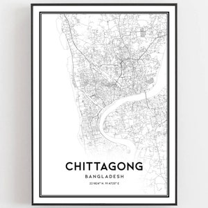 Chittagong Map Print, Chittagong Map Poster Wall Art, Chittagong City ...