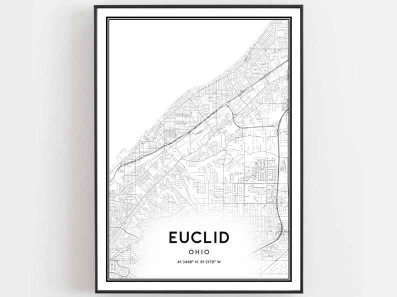 Euclid Map Print, Euclid Map Poster Wall Art, Oh City Map, Ohio Print ...