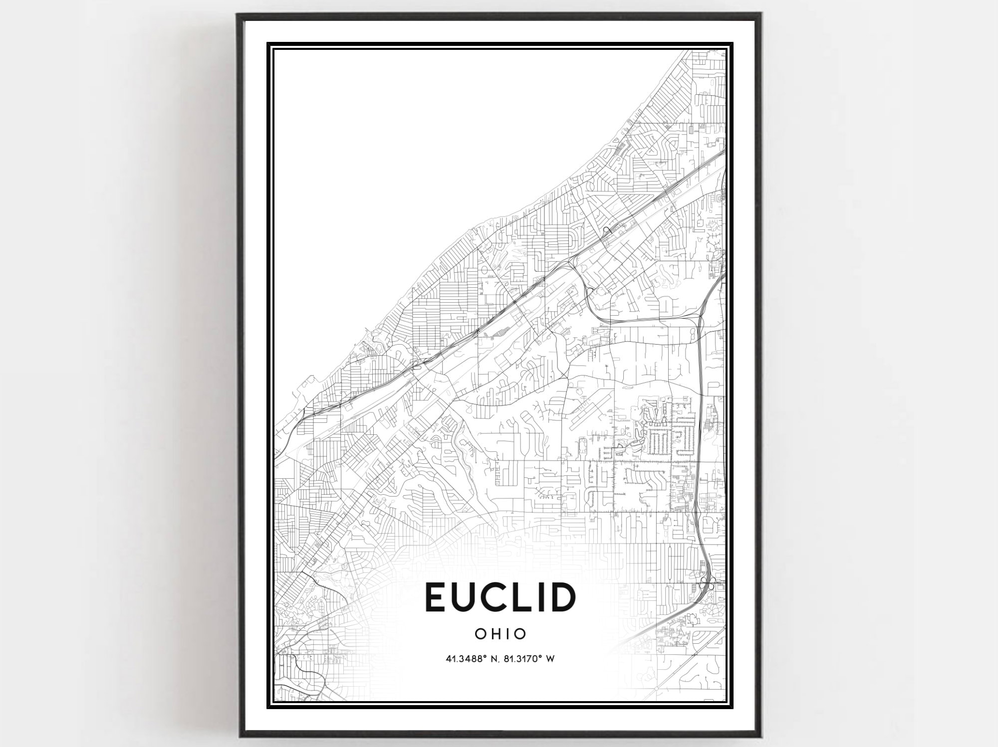 Euclid Map Print Euclid Map Poster Wall Art Oh City Map | Etsy