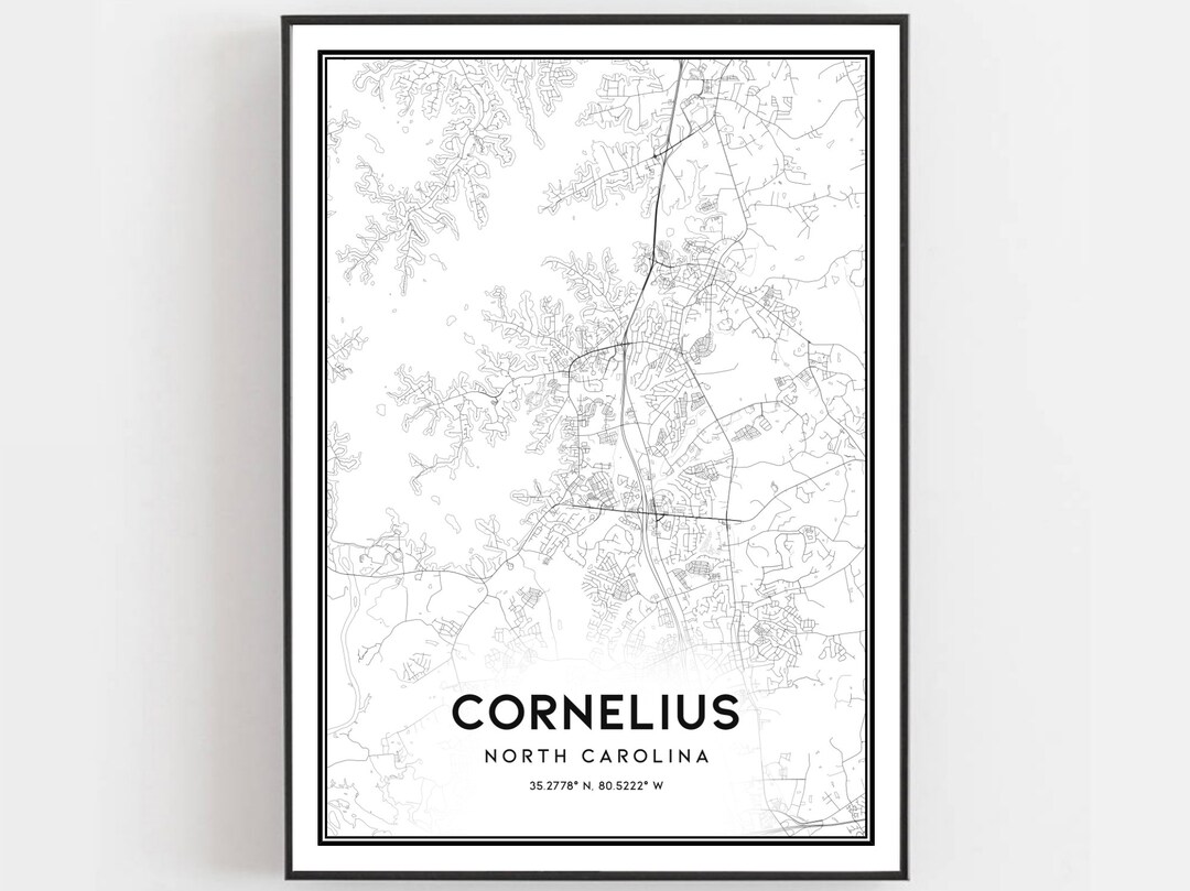 Cornelius Map Print, Cornelius Map Poster Wall Art, Nc City Map, North ...