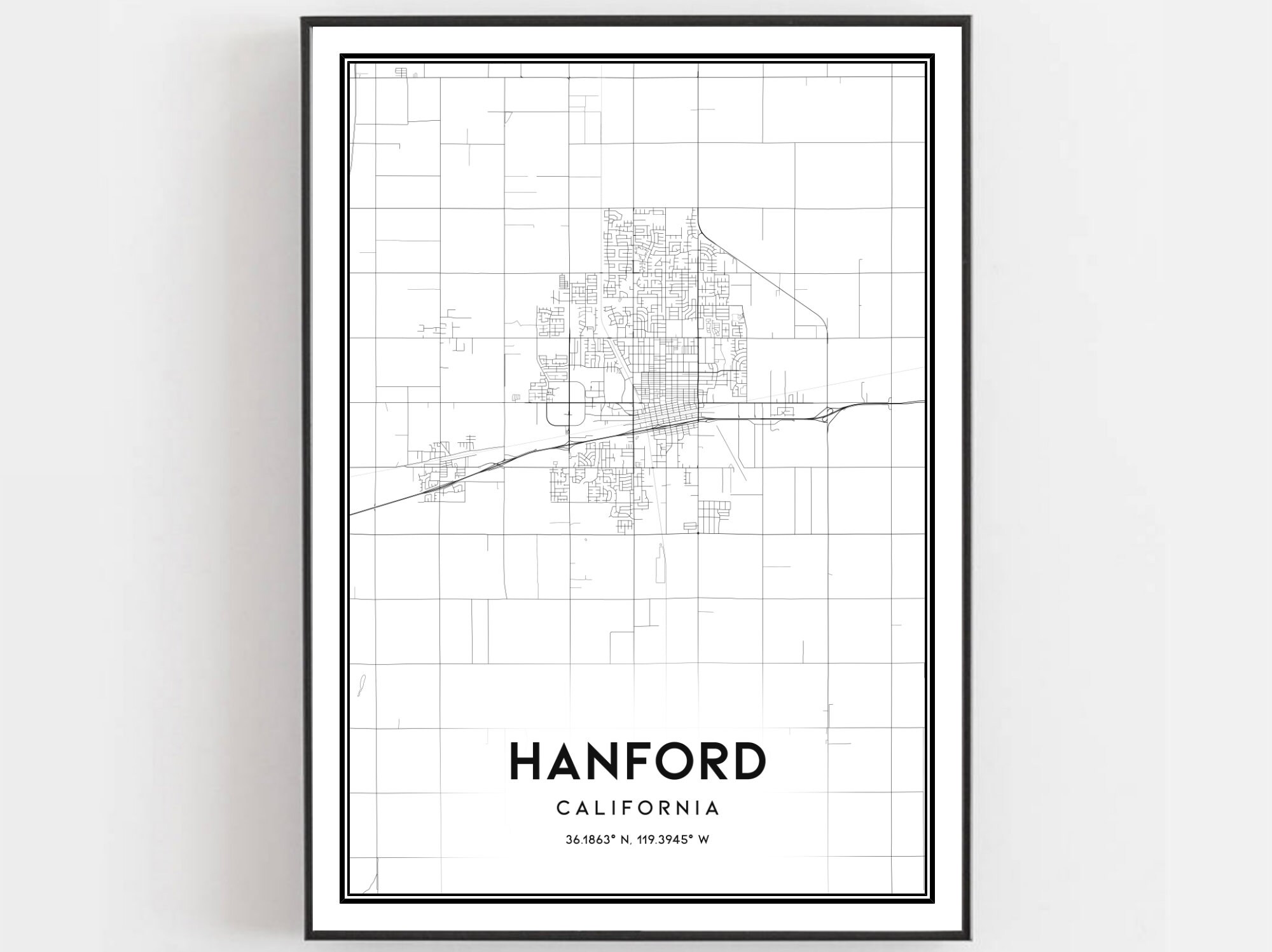 Hanford Map Print Hanford Map Poster Wall Art Ca City Map | Etsy