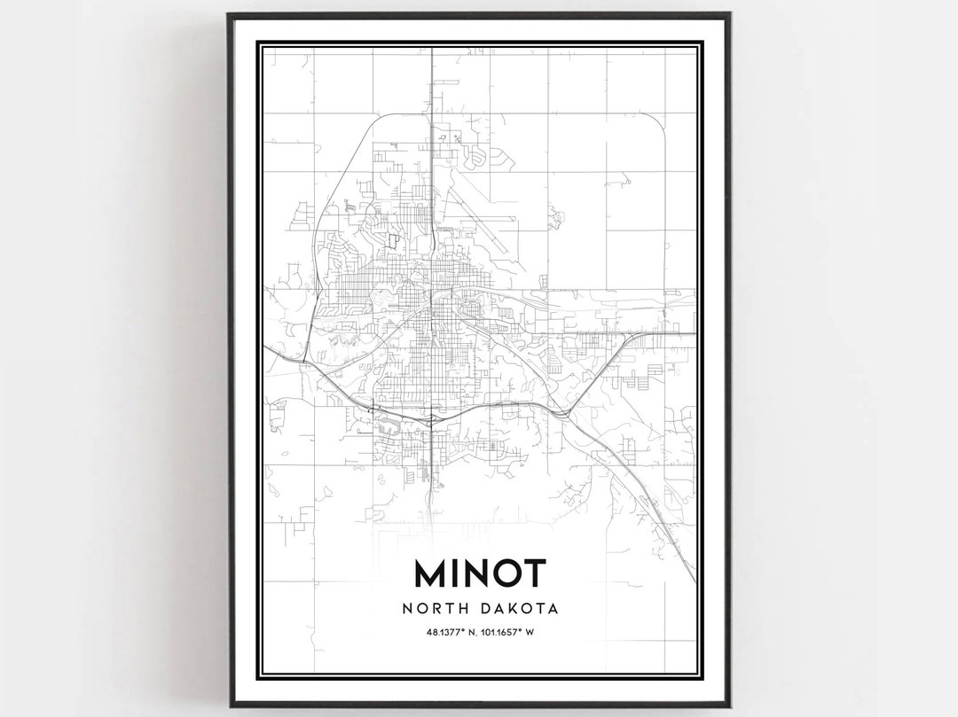 Minot Map Print, Minot Map Poster Wall Art, Nd City Map, North Dakota ...