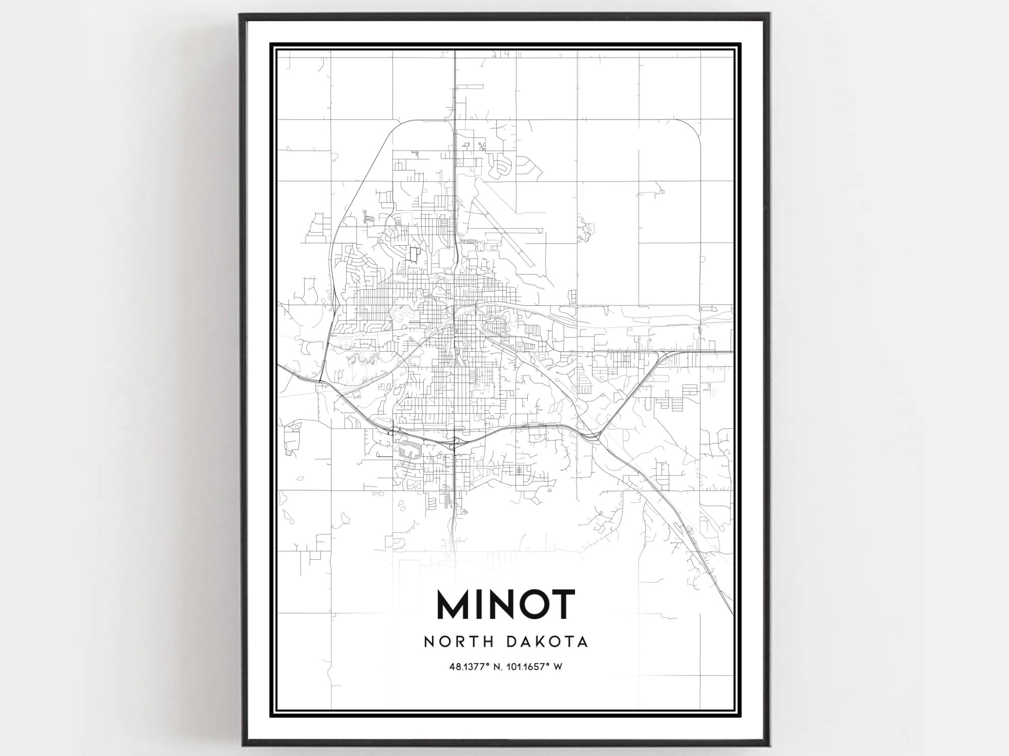 Minot Map Print Minot Map Poster Wall Art Nd City Map | Etsy