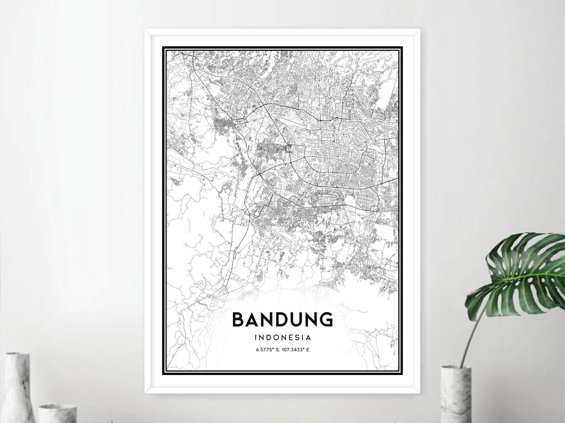 Bandung Map Print Bandung Map Poster Wall Art Bandung City | Etsy