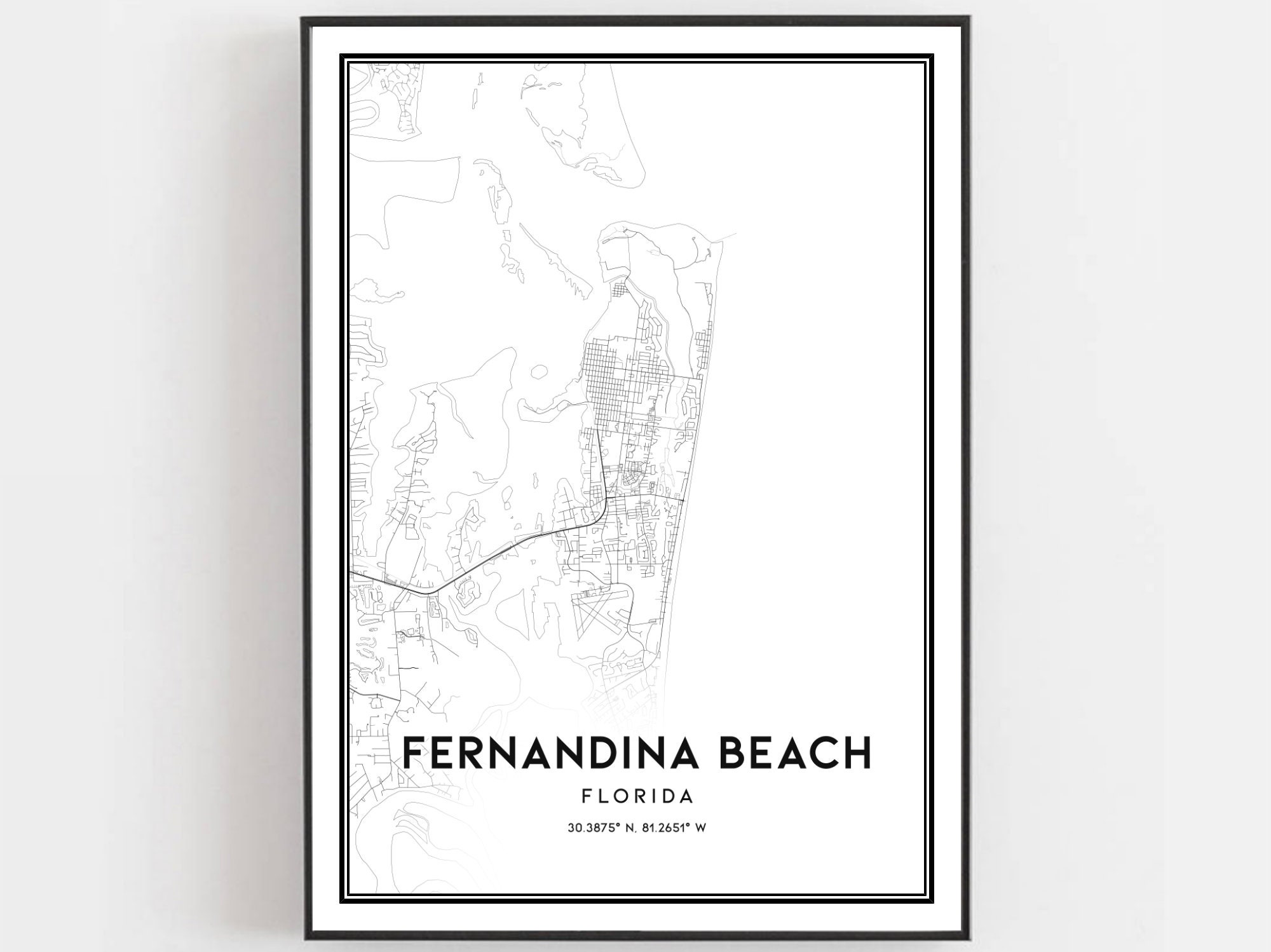 Fernandina Beach Map Print, Fernandina Beach Map Poster Wall Art, Fl ...