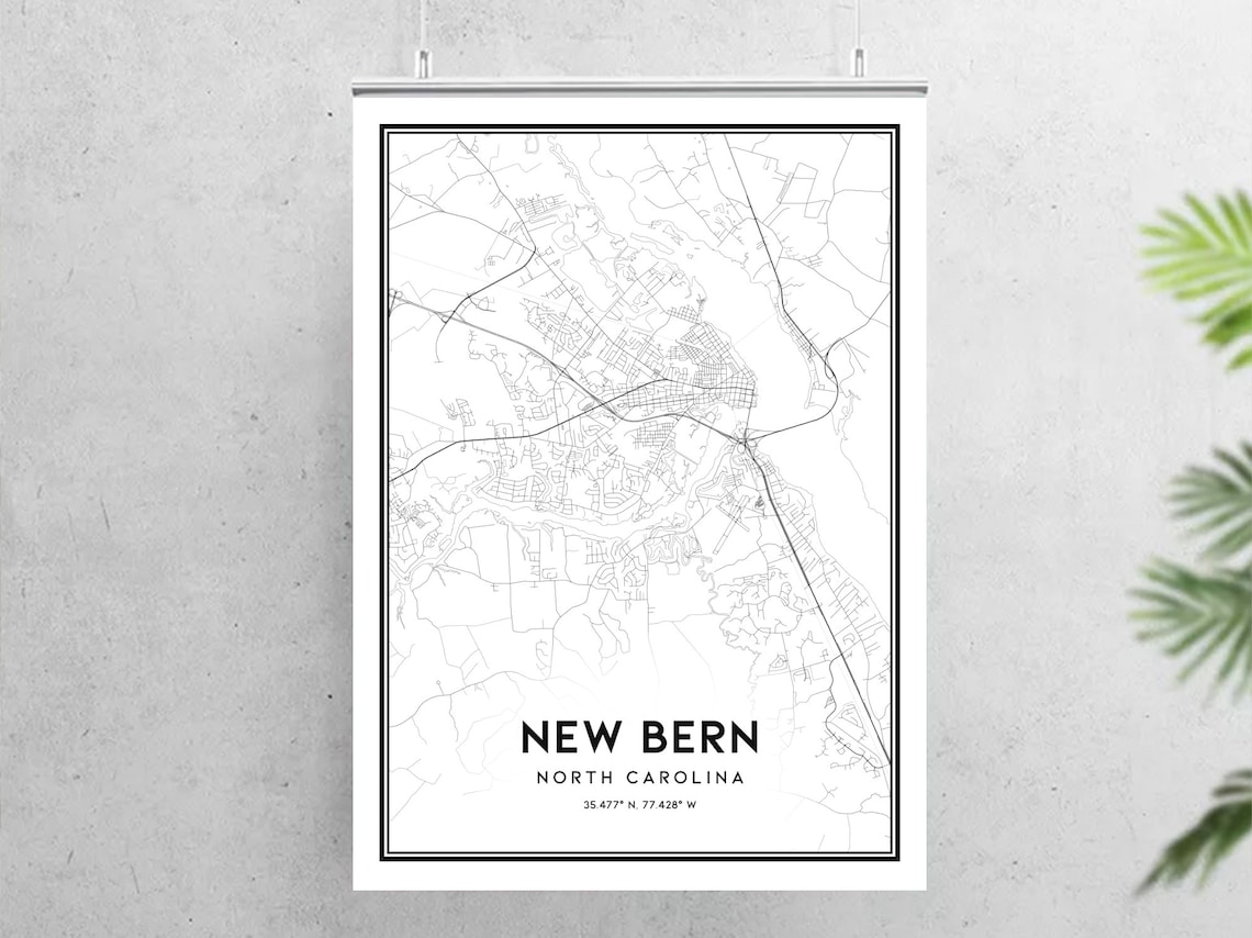 New Bern Map Print New Bern Map Poster Wall Art Nc City Map - Etsy