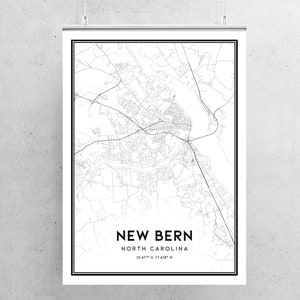 New Bern Map Print, New Bern Map Poster Wall Art, Nc City Map, North ...