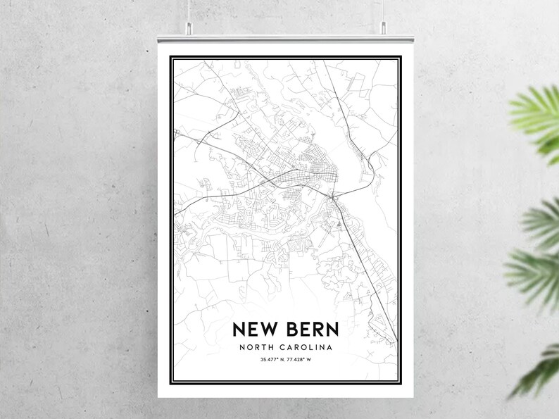New Bern Map Print New Bern Map Poster Wall Art Nc City Map - Etsy