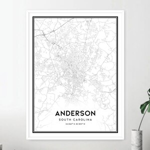 Anderson Map Print, Anderson Map Poster Wall Art, Sc City Map, South ...