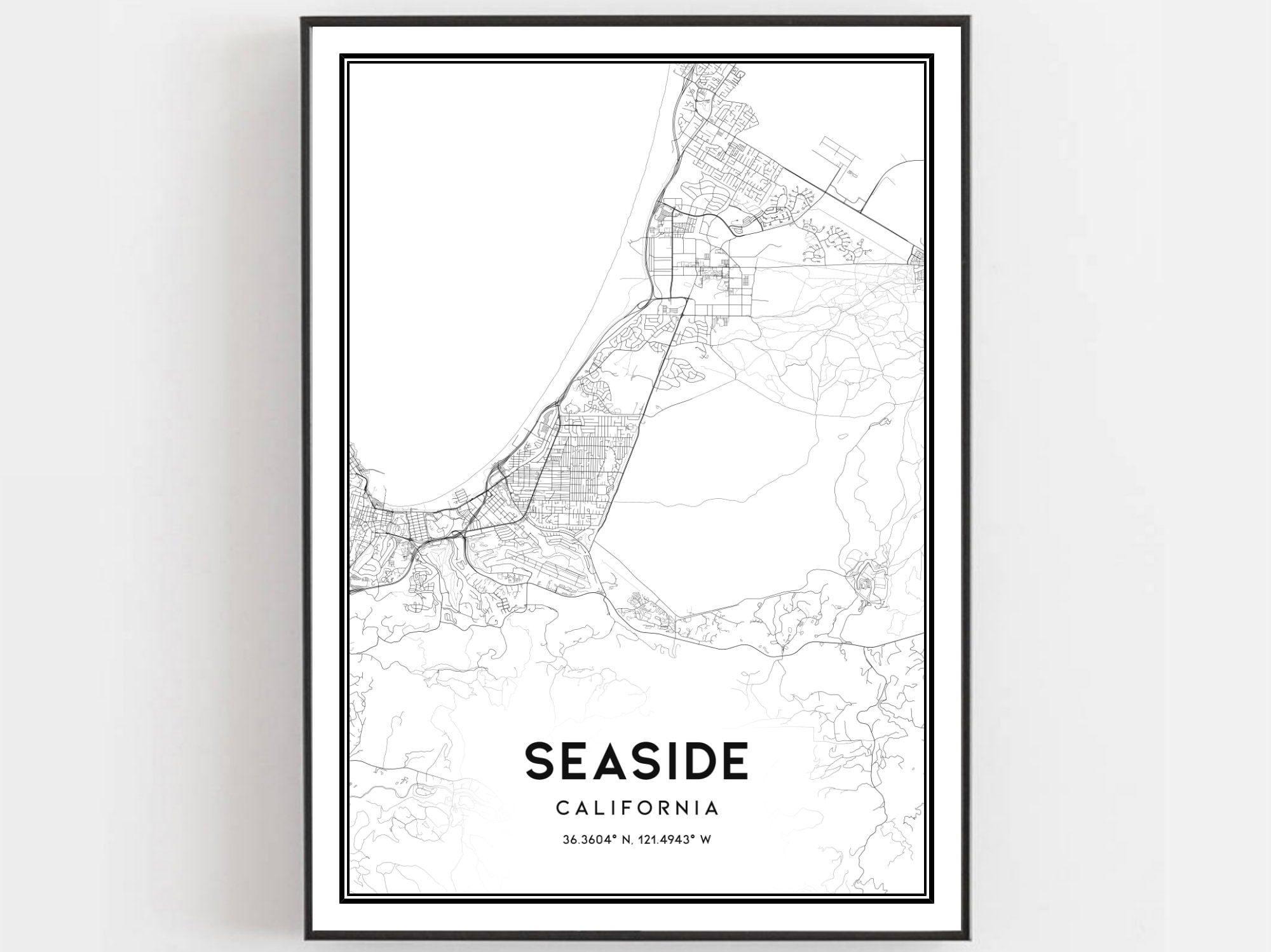 Seaside Map Print Seaside Map Poster Wall Art Ca City Map - Etsy