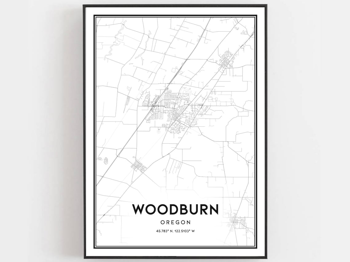 Woodburn Map Print, Woodburn Map Poster Wall Art, or City Map, Oregon ...