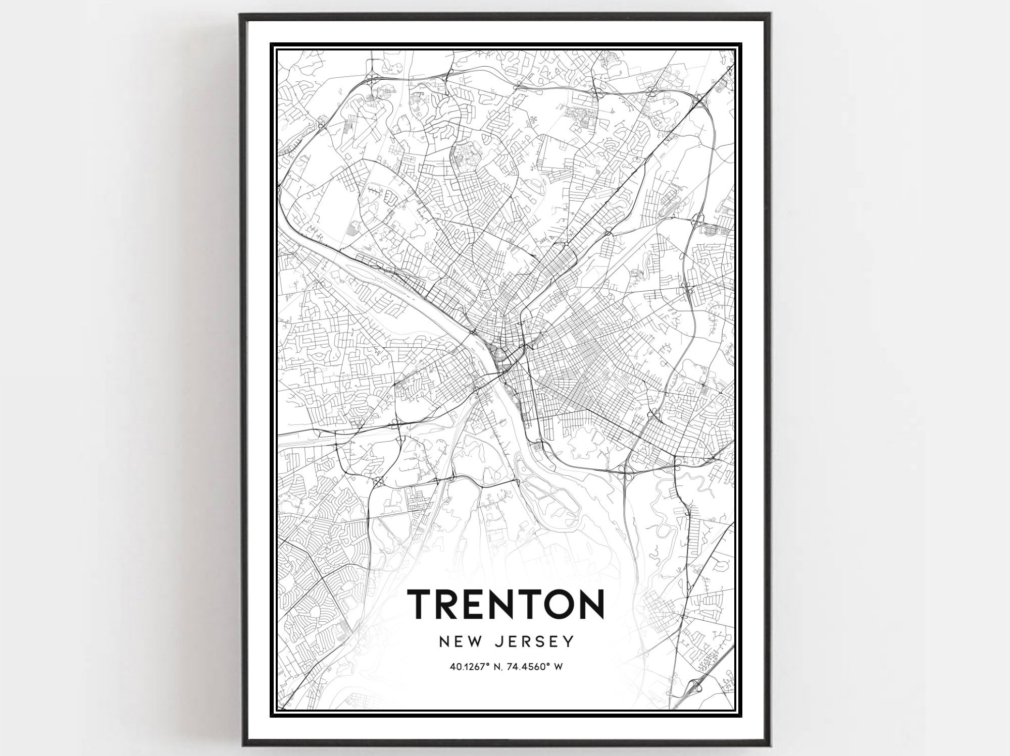 Trenton Map Print Trenton Map Poster Wall Art Nj City Map | Etsy