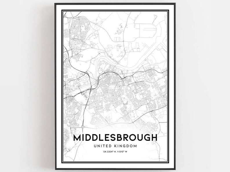 Middlesbrough Map Print Middlesbrough Map Poster Wall Art | Etsy