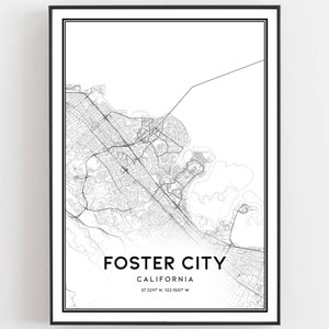 Foster City Map Print Foster City Map Poster Wall Art Ca | Etsy