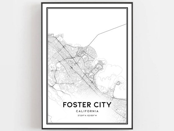 Foster City Map Print Foster City Map Poster Wall Art Ca | Etsy