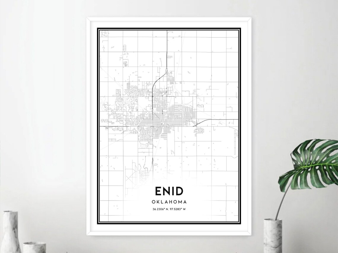 Enid Map Print Enid Map Poster Wall Art Ok City Map | Etsy