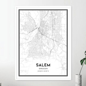 Salem Map Print, Salem Map Poster Wall Art, or City Map, Oregon Print ...