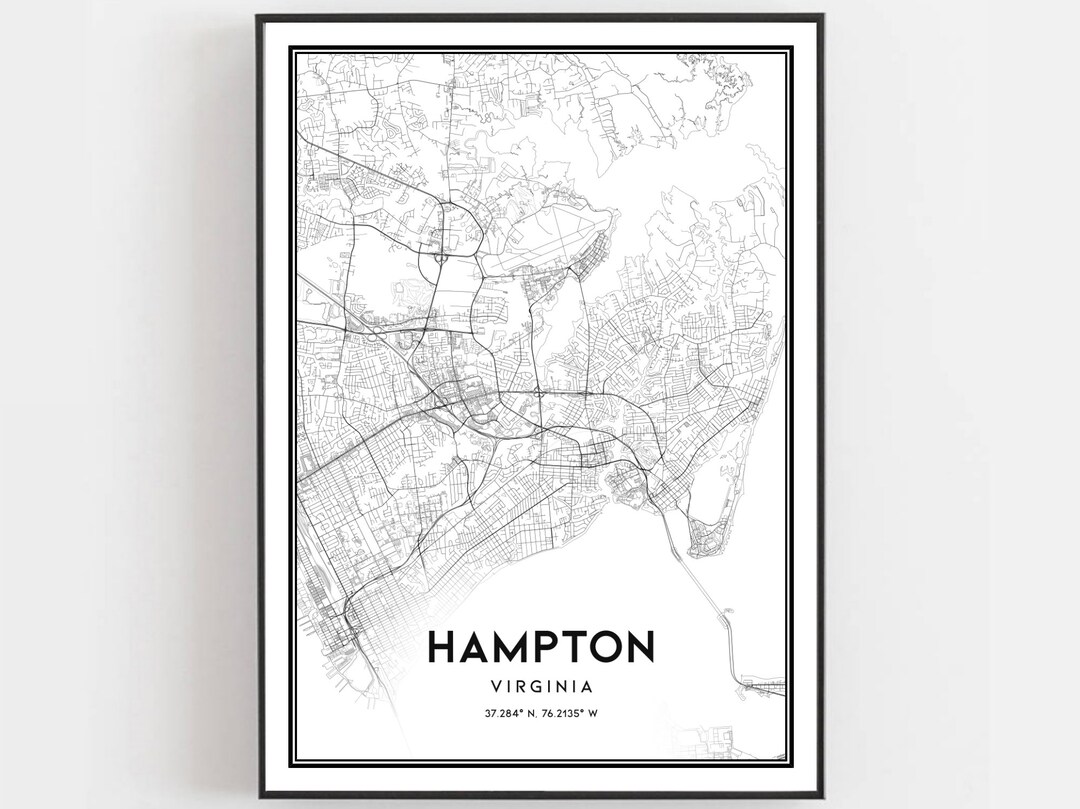Hampton Map Print, Hampton Map Poster Wall Art, Va City Map, Virginia ...
