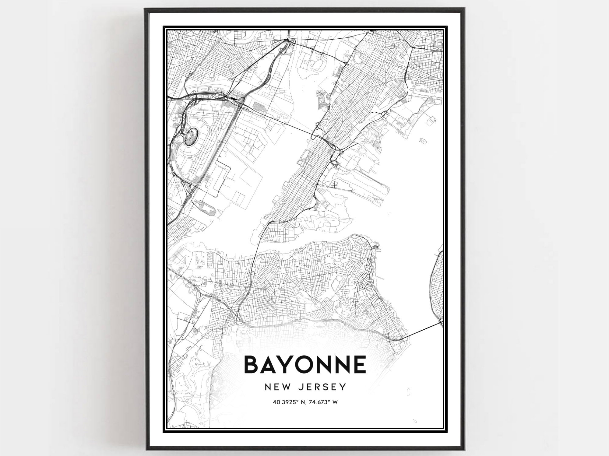 Bayonne Map Print Bayonne Map Poster Wall Art Nj City Map | Etsy