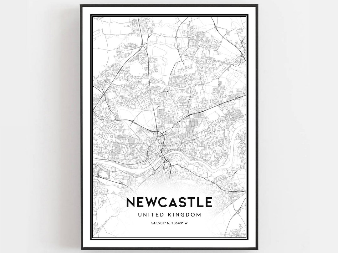 Newcastle Map Print, Newcastle Map Poster Wall Art, Newcastle City Map ...