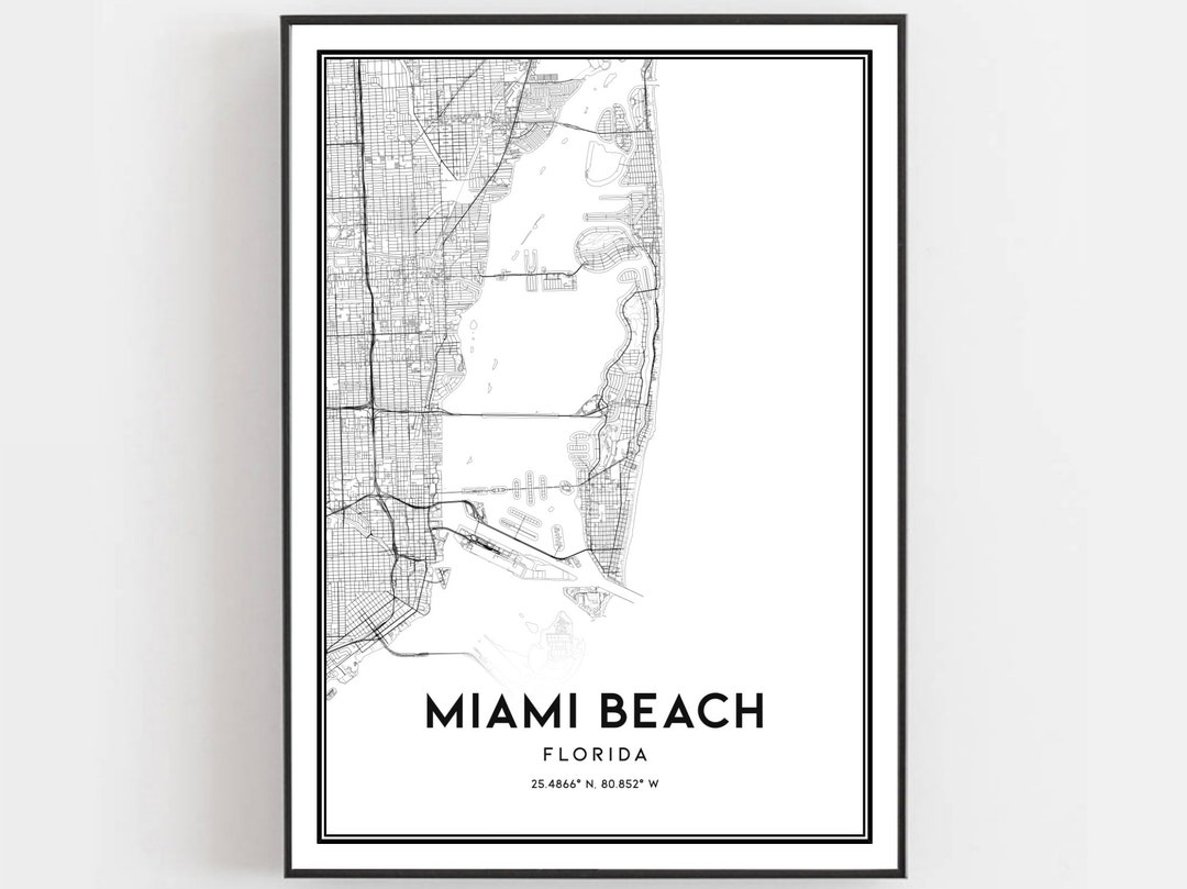 Miami Beach Map Print, Miami Beach Map Poster Wall Art, Fl City Map ...