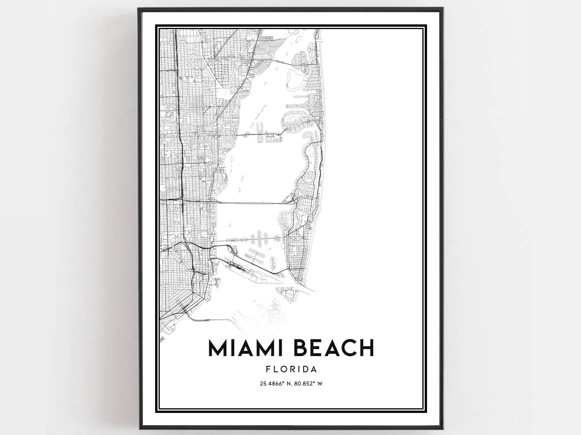 Miami Beach Map Print Miami Beach Map Poster Wall Art Fl - Etsy