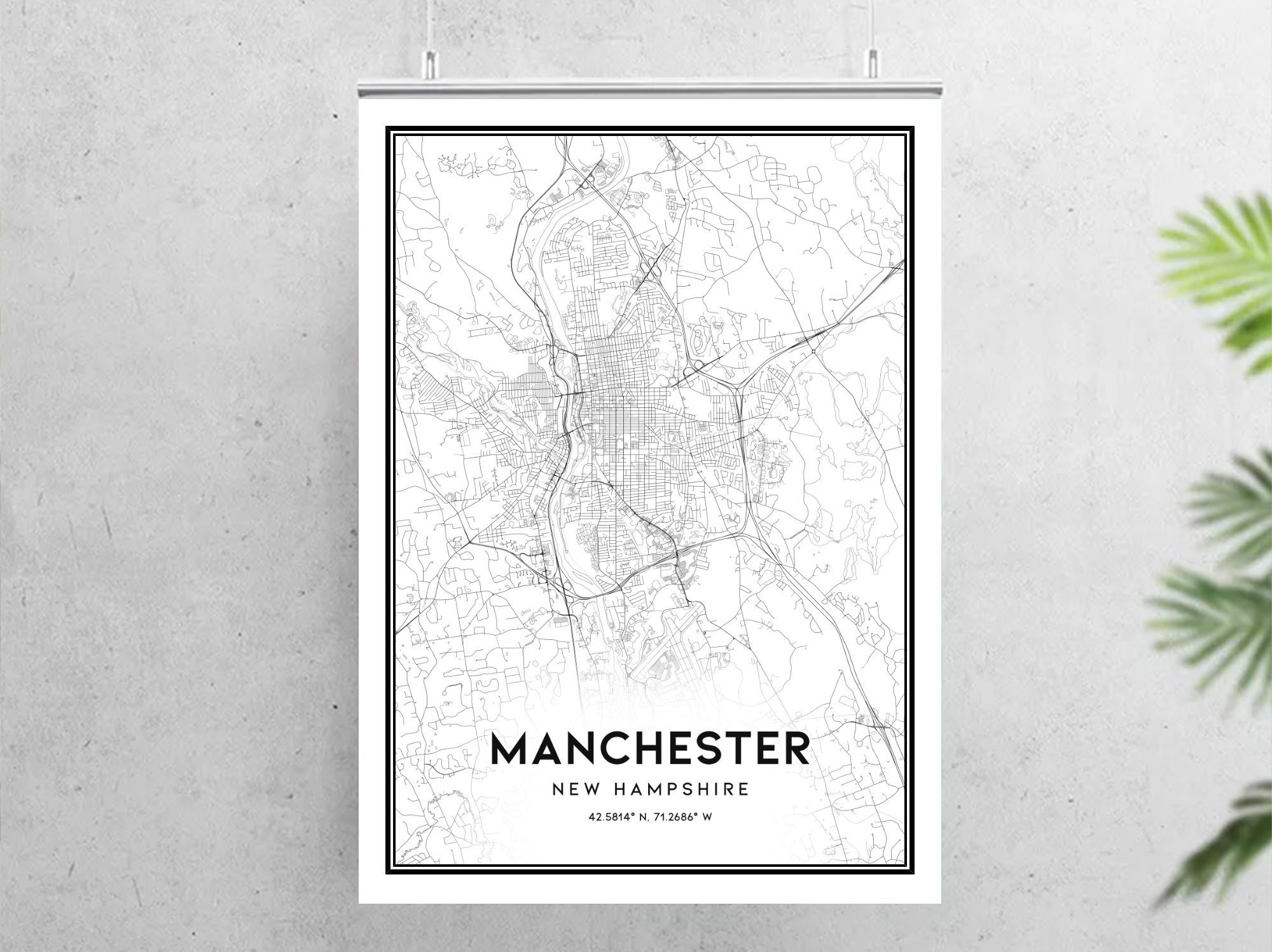Manchester Map Print Manchester Map Poster Wall Art Nh City - Etsy