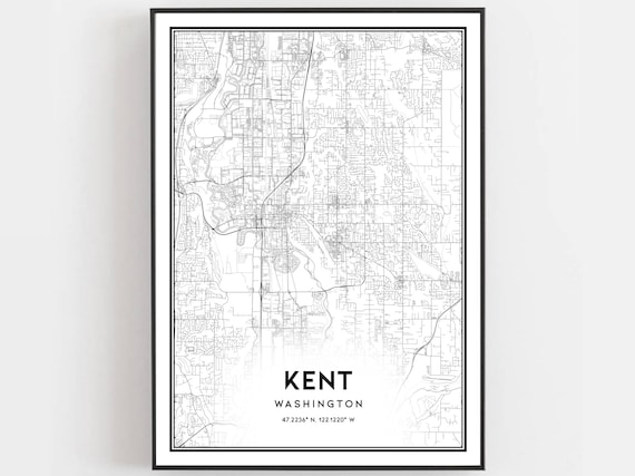 Kent Map Print Kent Map Poster Wall Art Wa City Map | Etsy