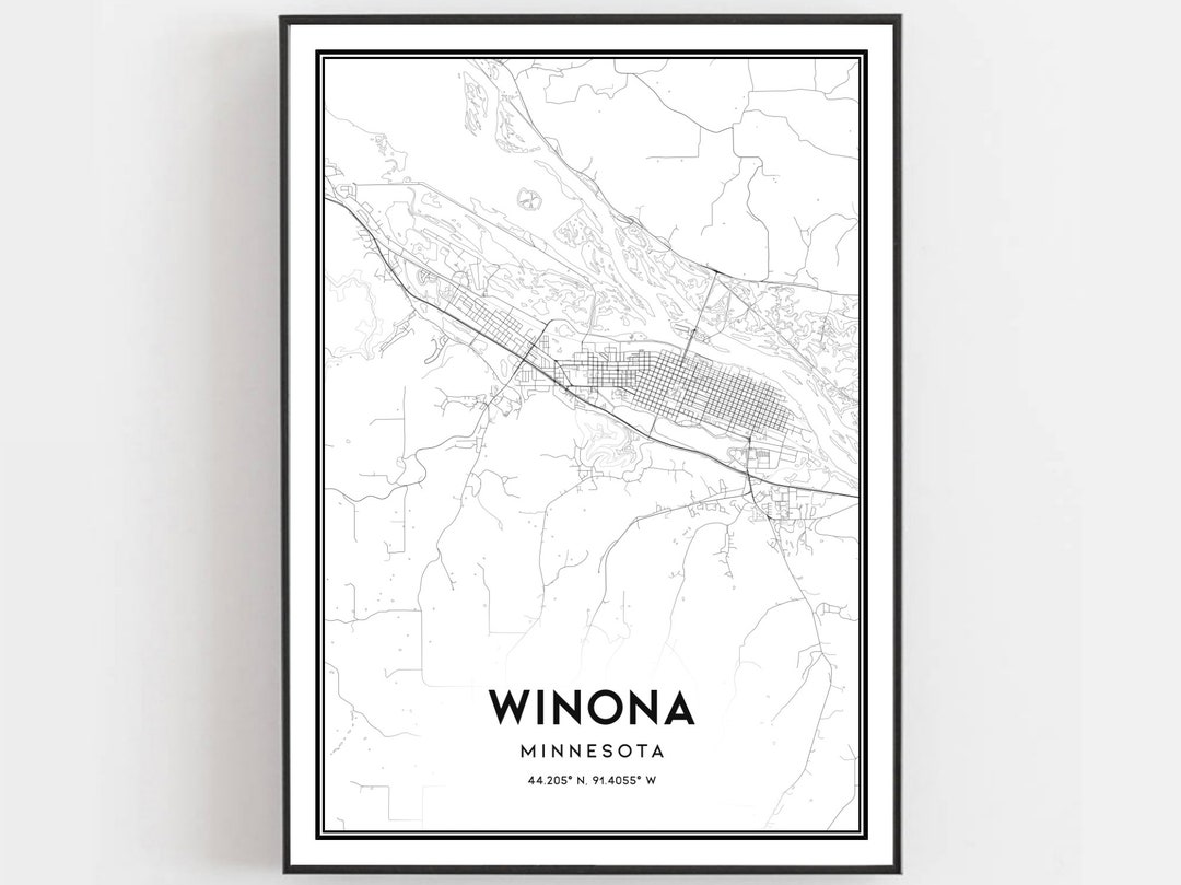Winona Map Print, Winona Map Poster Wall Art, Mn City Map, Minnesota ...