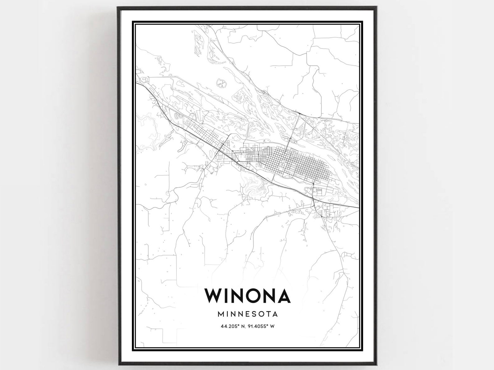 Winona Map Print Winona Map Poster Wall Art Mn City Map | Etsy