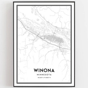 Winona Map Print, Winona Map Poster Wall Art, Mn City Map, Minnesota ...