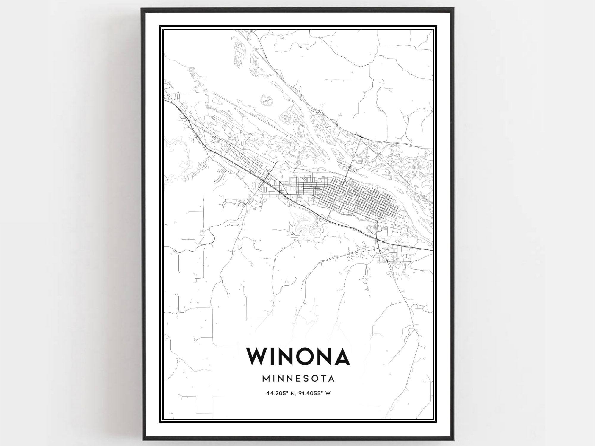 Winona Map Print Winona Map Poster Wall Art Mn City Map | Etsy