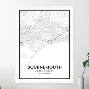 Bournemouth Map Print, Bournemouth Map Poster Wall Art, Bournemouth ...