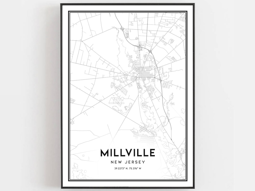Millville Map Print, Millville Map Poster Wall Art, Nj City Map, New ...
