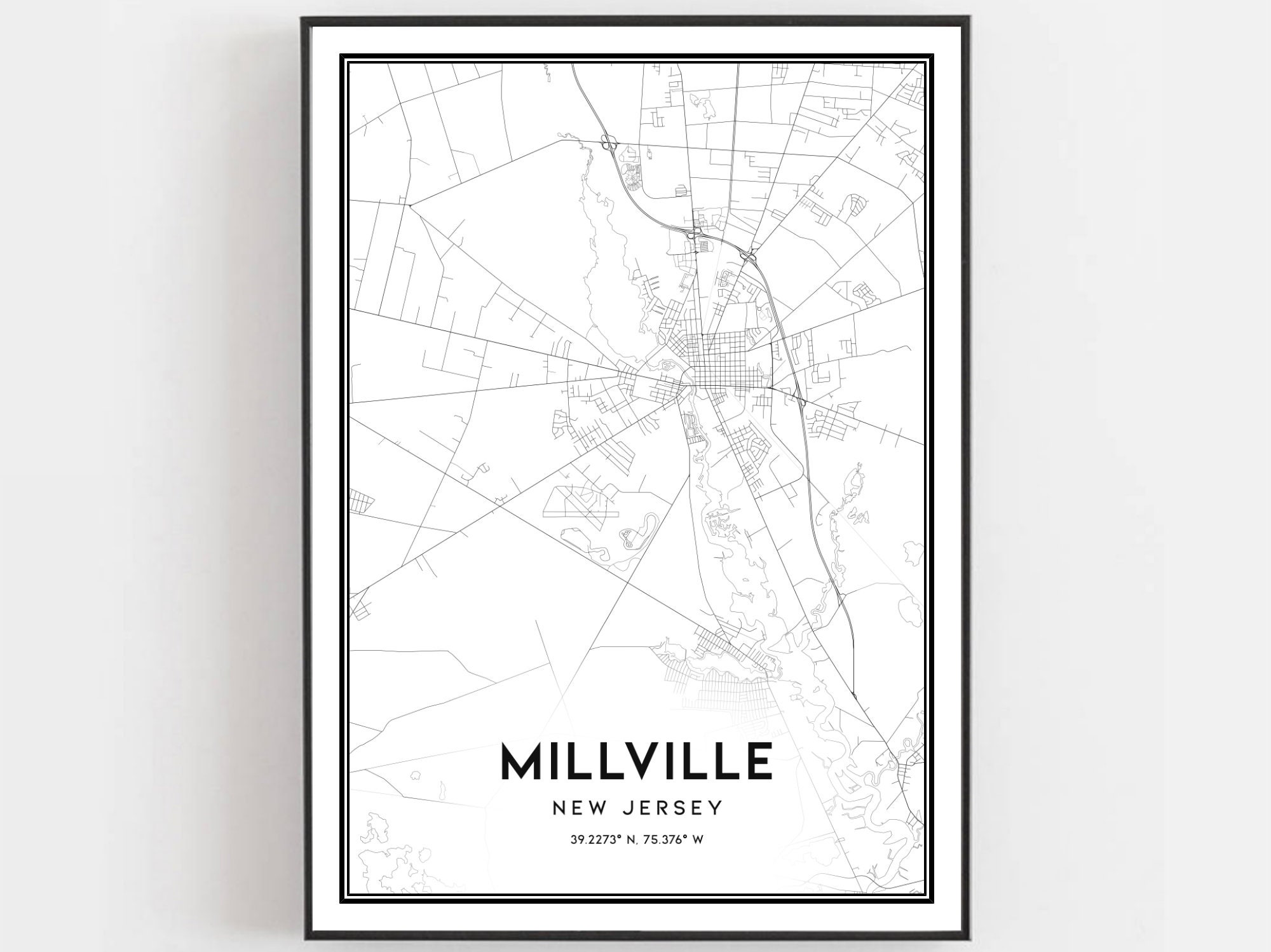 Millville Map Print Millville Map Poster Wall Art Nj City | Etsy