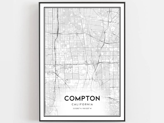 Compton Map Print Compton Map Poster Wall Art Ca City Map - Etsy
