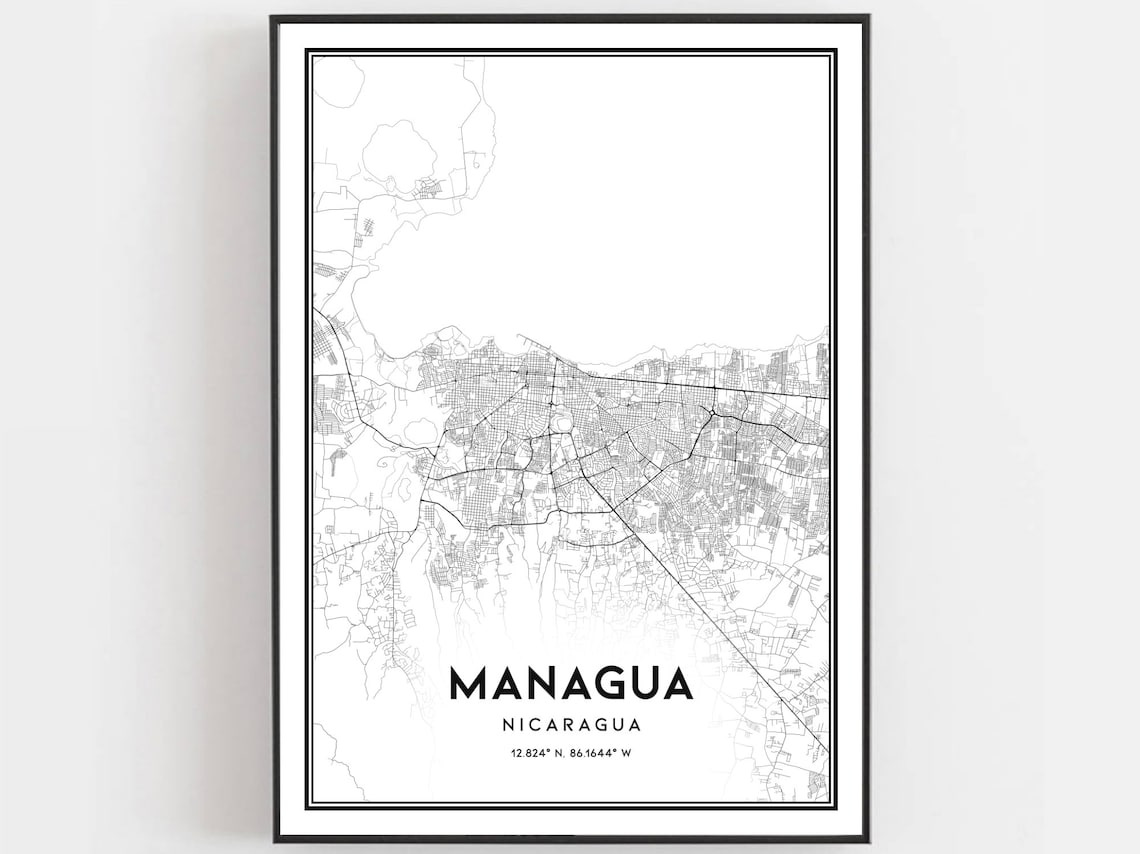 Managua Map Print Managua Map Poster Wall Art Managua City | Etsy