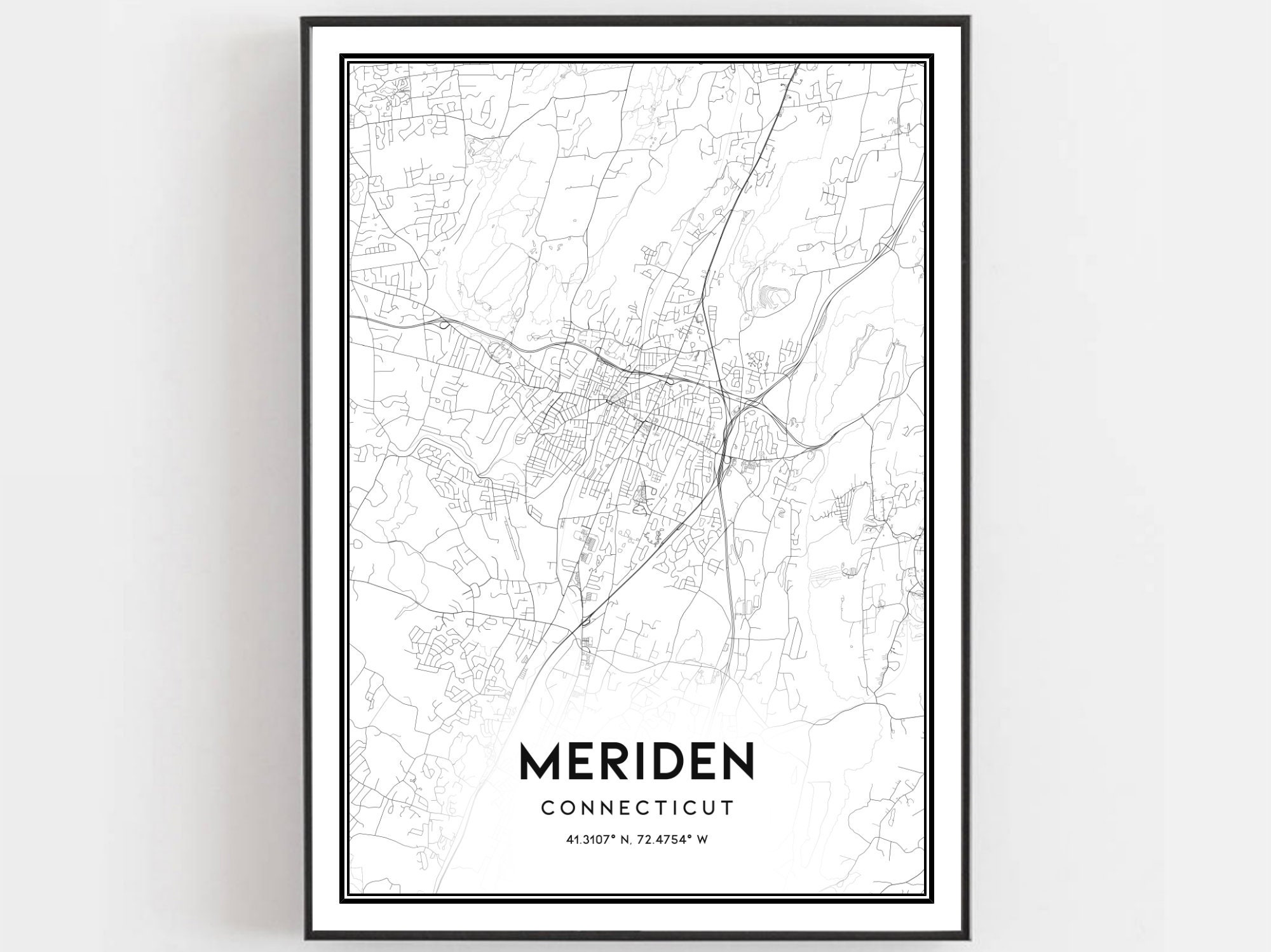 Meriden Map Print Meriden Map Poster Wall Art Ct City Map | Etsy